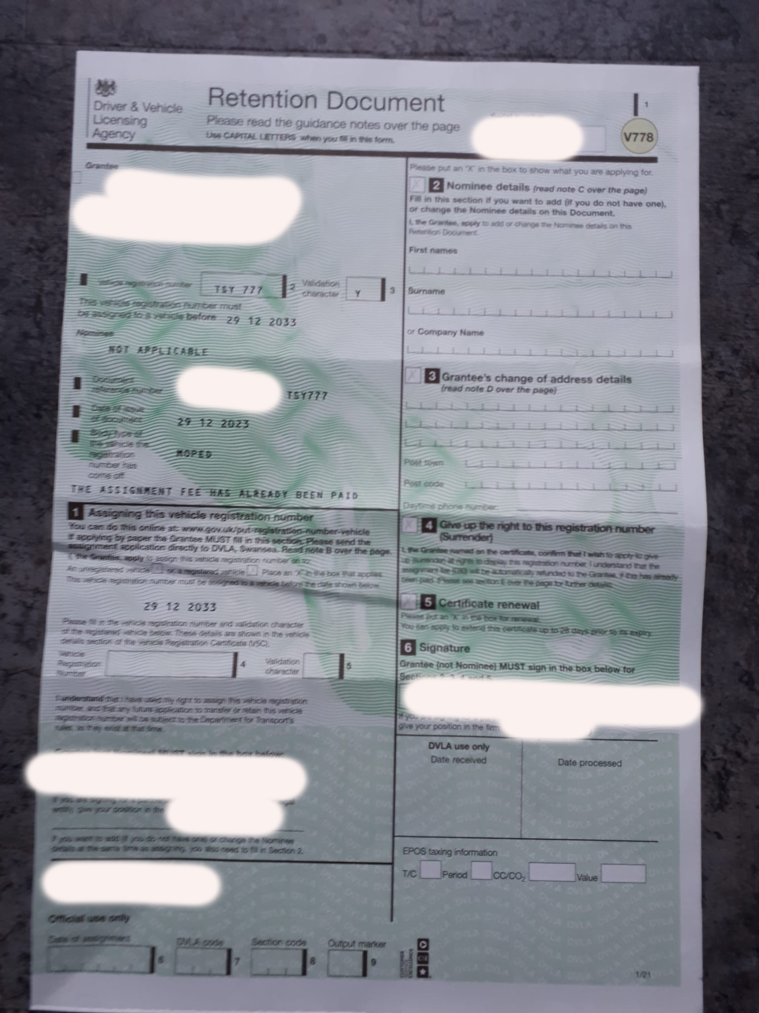 'TSY 777' - Number Plate for sale by auction in , United Kingdom