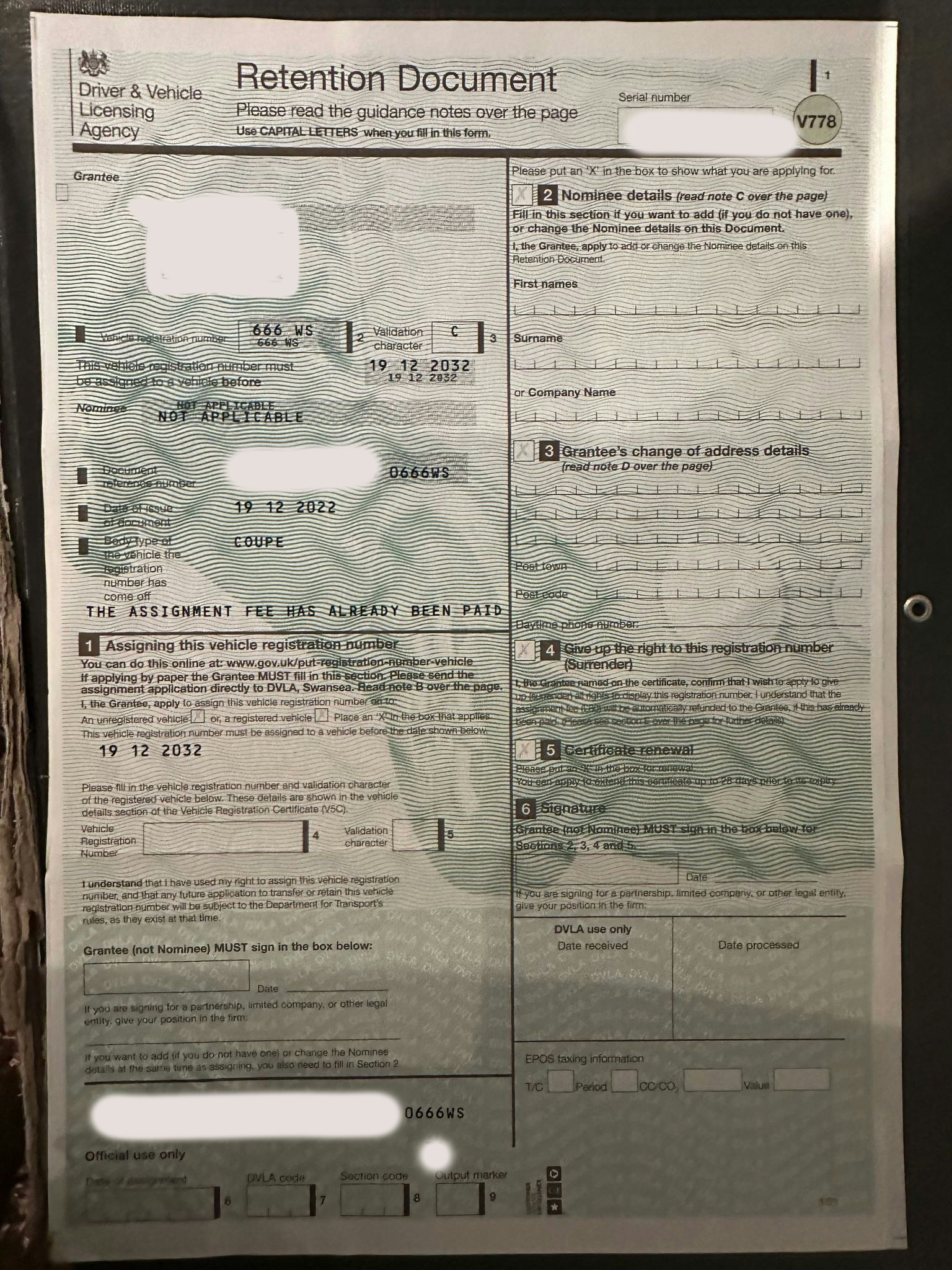 '666 WS' - Number Plate for sale by auction in , United Kingdom