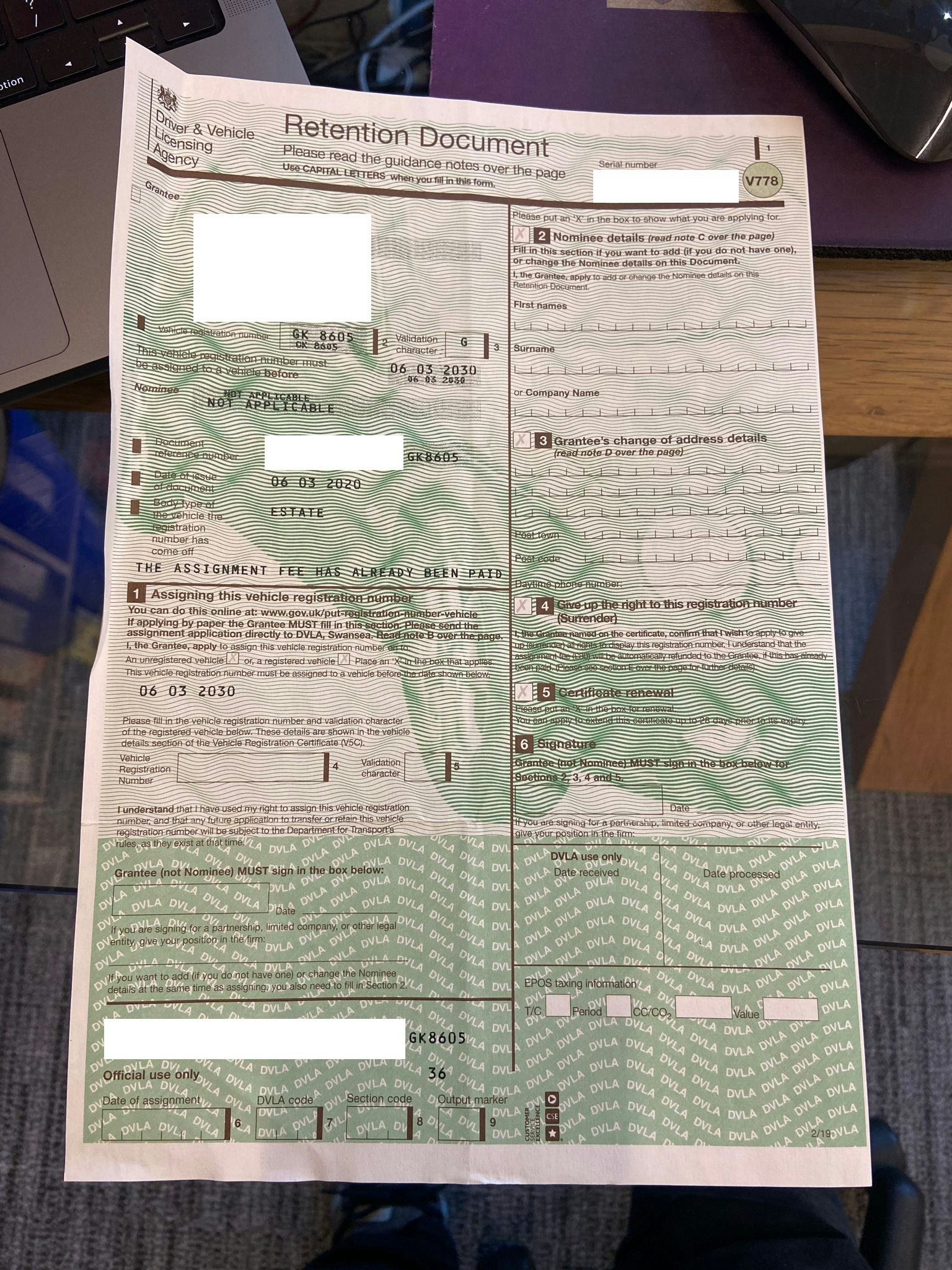 'GK 8605' - Number Plate for sale by auction in , United Kingdom