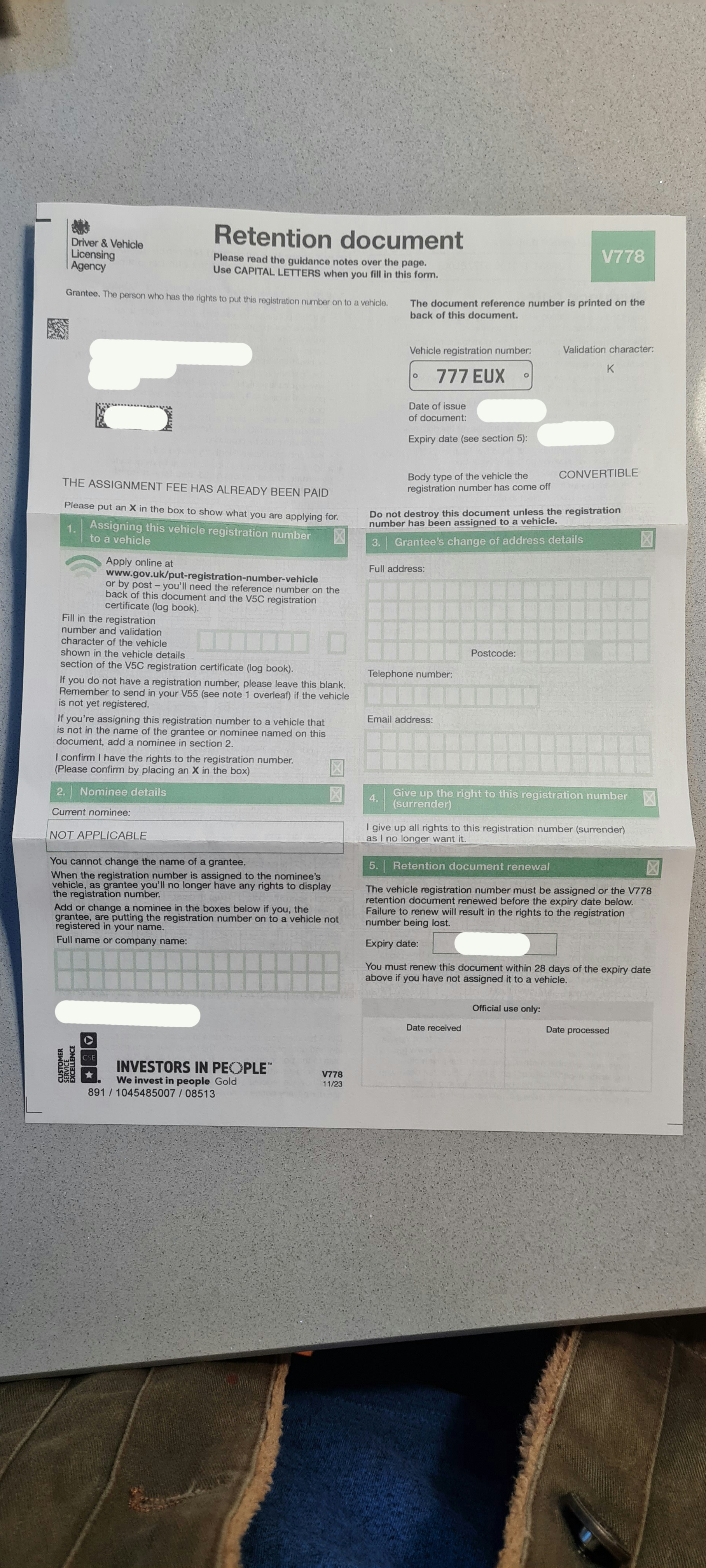 '777 EUX' - Number Plate for sale by auction in , United Kingdom