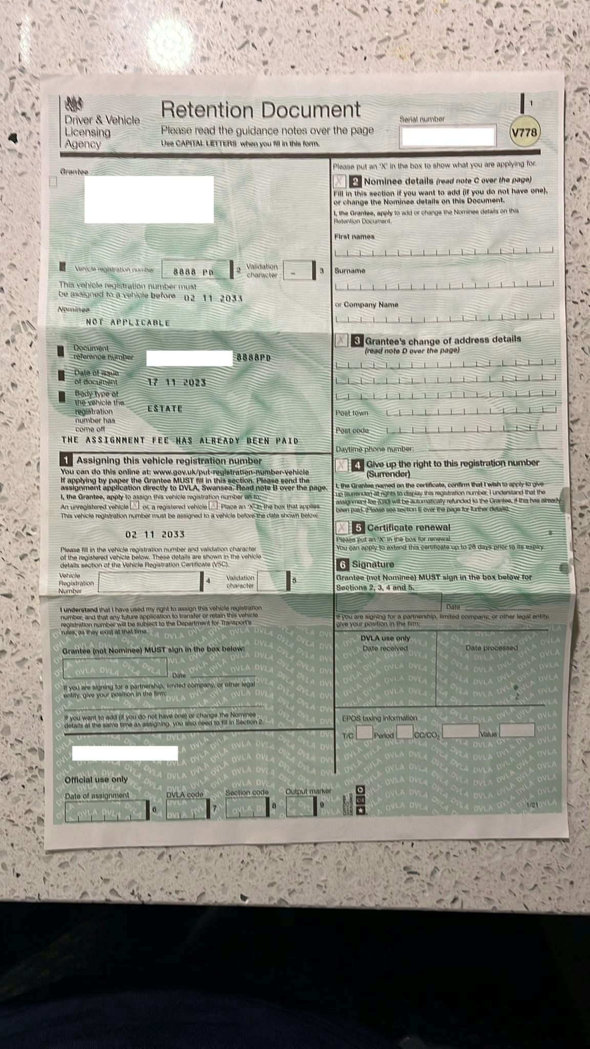 '8888 PD' - Number Plate for sale by auction in , United Kingdom