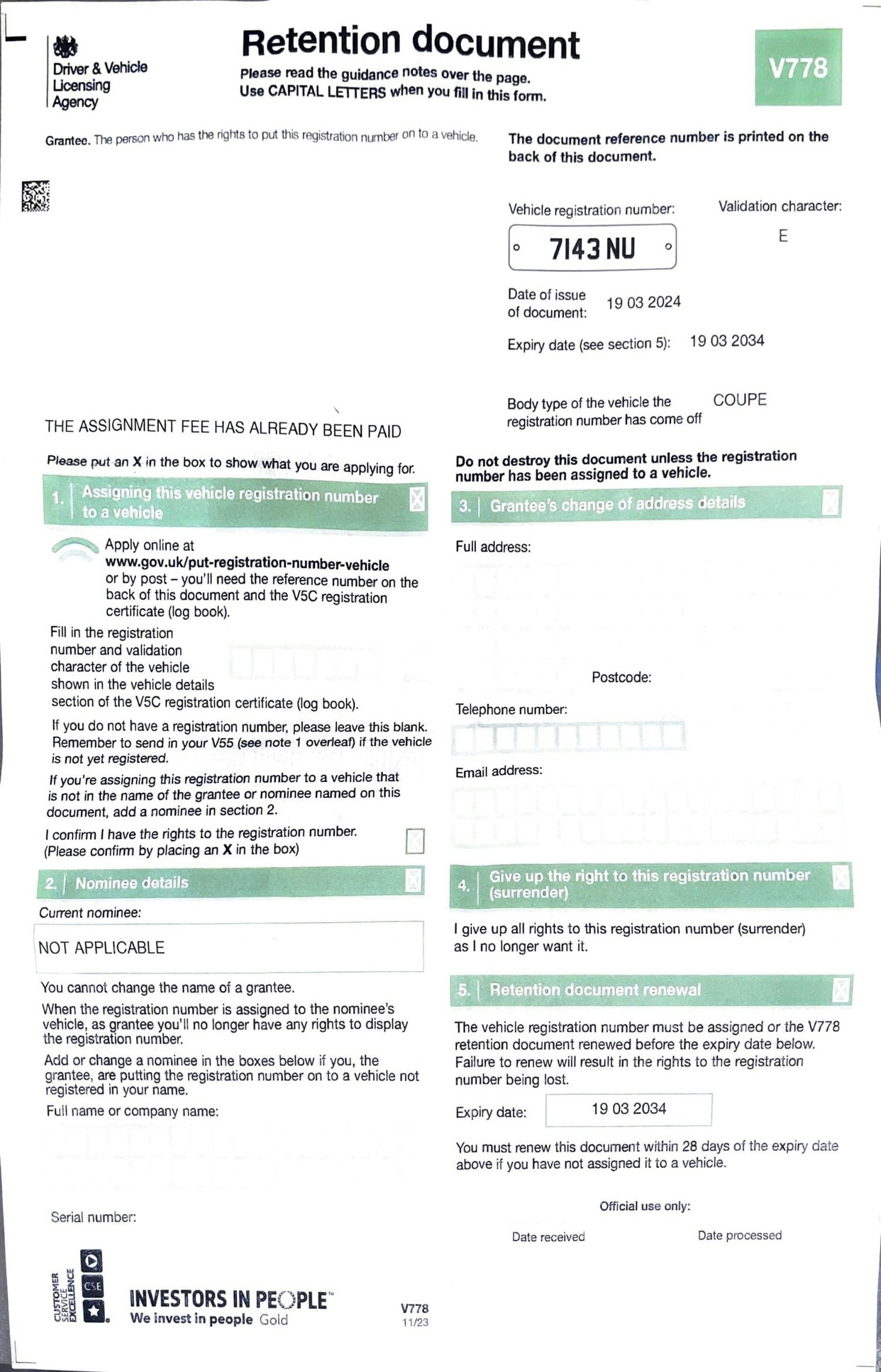 '7143 NU' - Number Plate for sale by auction in , United Kingdom