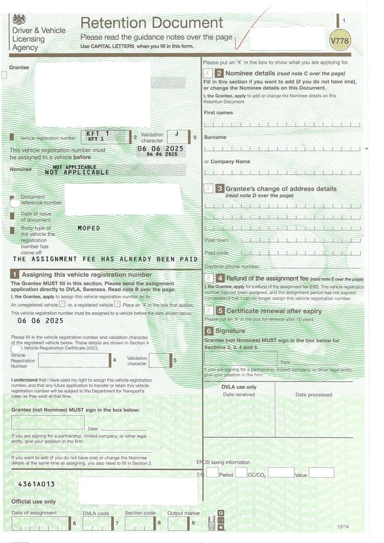 'KFT 1' - Number Plate for sale by auction in , United Kingdom