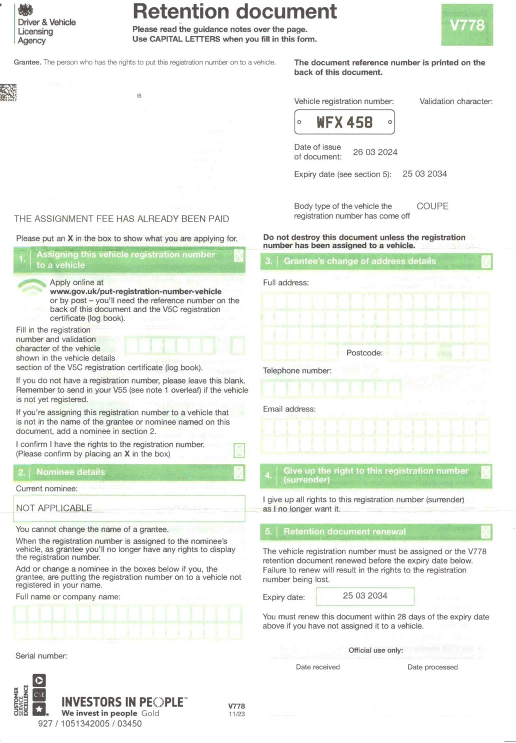 'WFX 458' - Number Plate for sale by auction in , United Kingdom