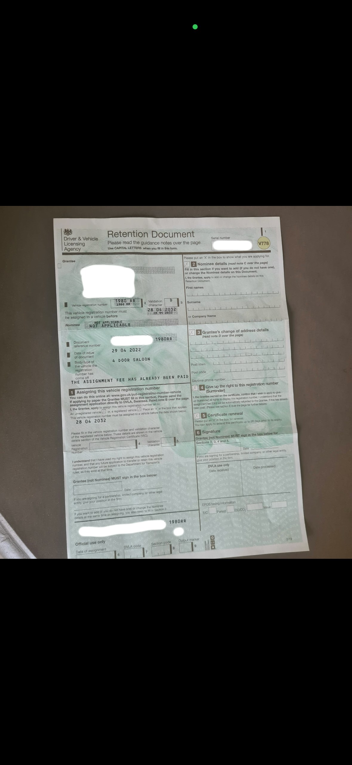 '1980 RR' - Number Plate for sale by auction in , United Kingdom