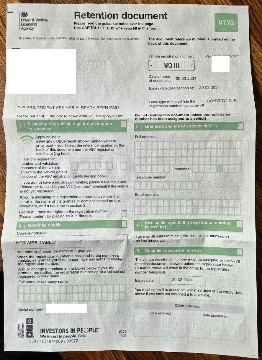 'WO 111' - Number Plate for sale by auction in , United Kingdom