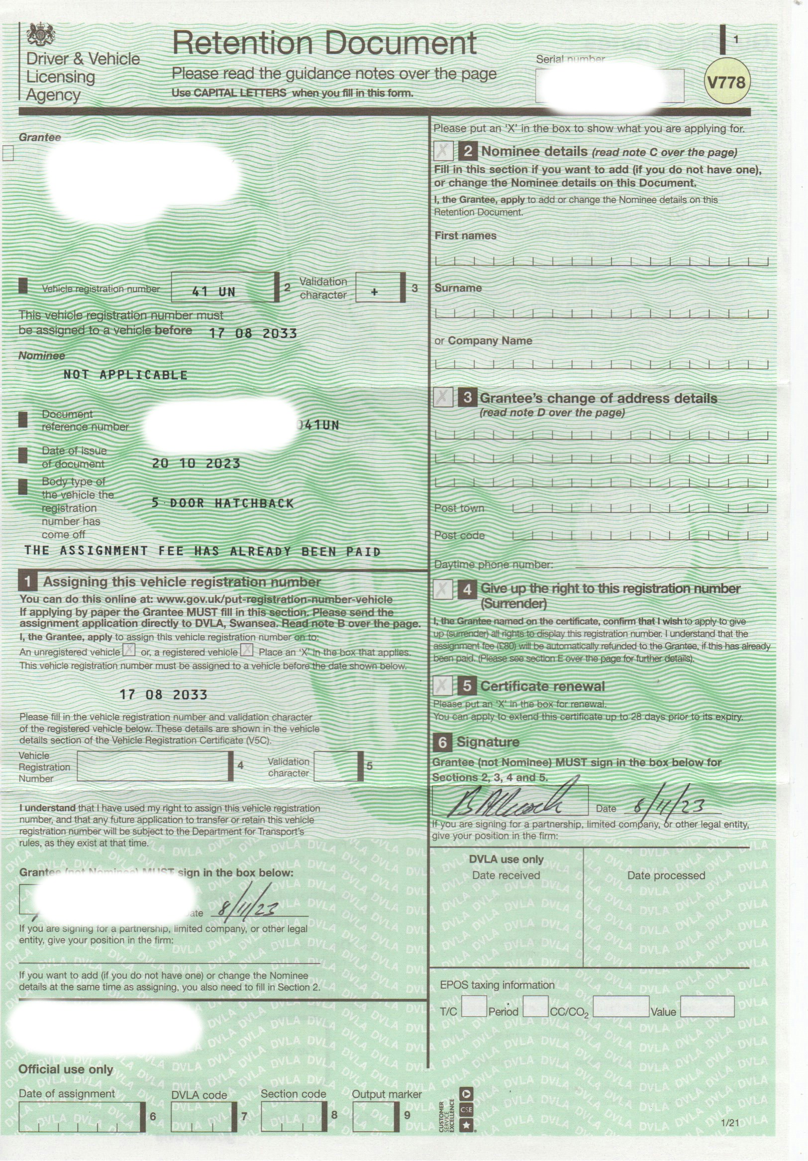 '41 UN' - Number Plate for sale by auction in , United Kingdom