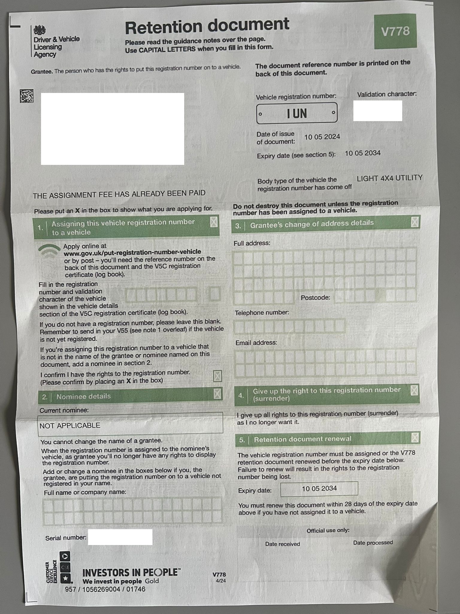 '1 UN' - Number Plate for sale by auction in , United Kingdom