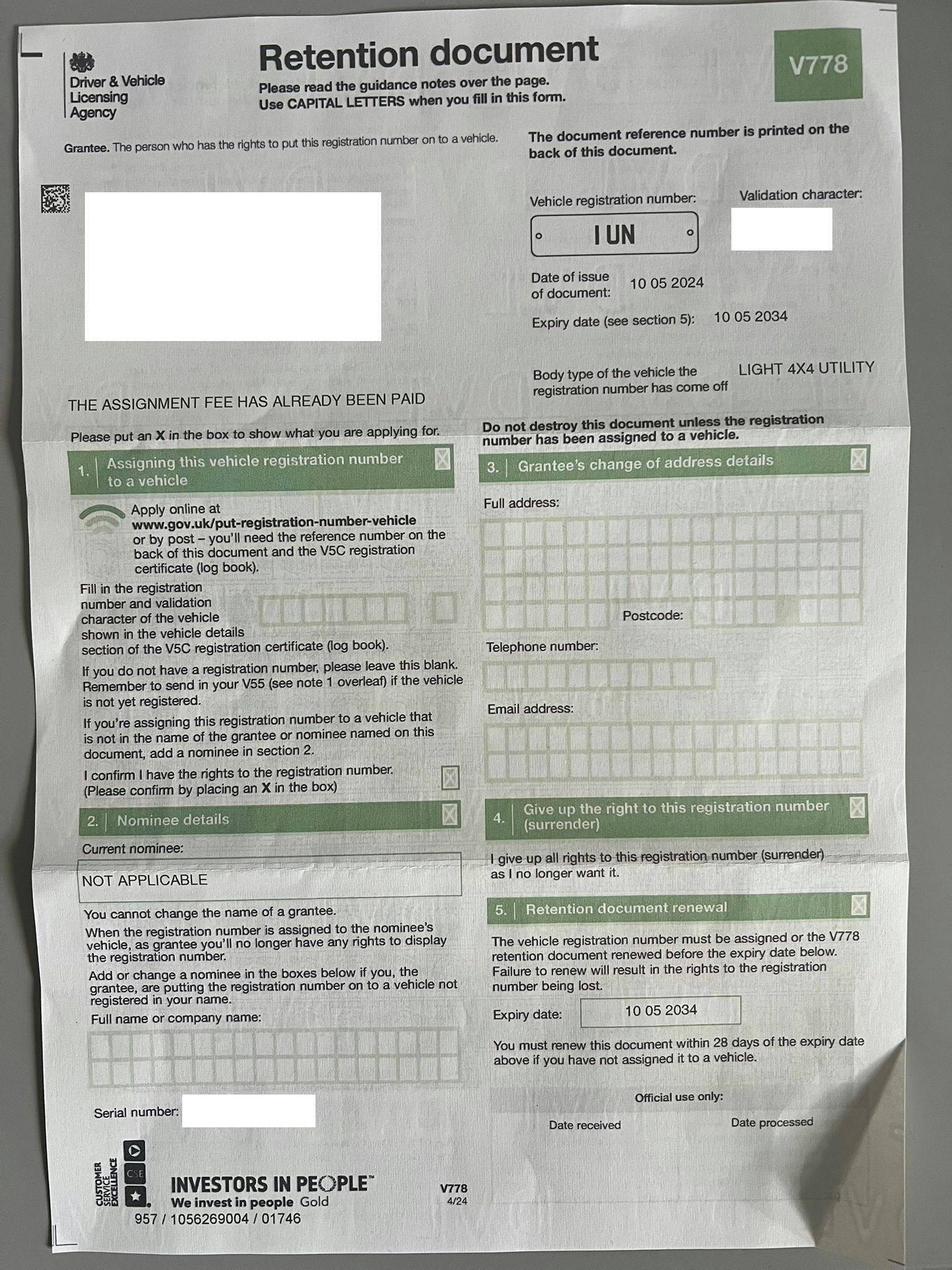 '1 UN' - Number Plate for sale by auction in , United Kingdom