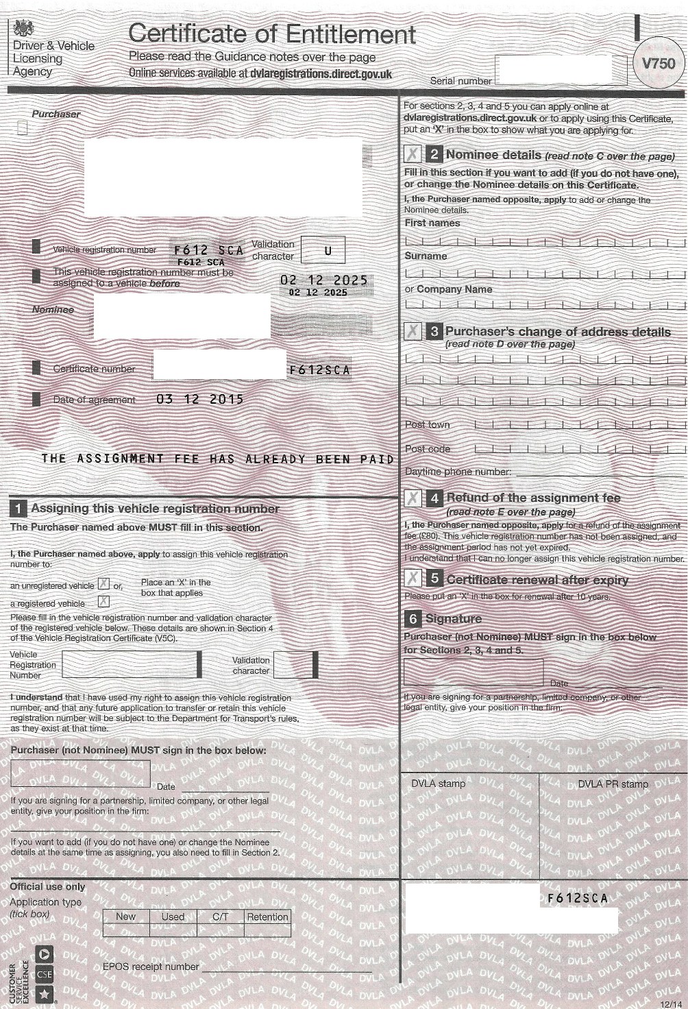 'F612 SCA' - Number Plate for sale by auction in , United Kingdom