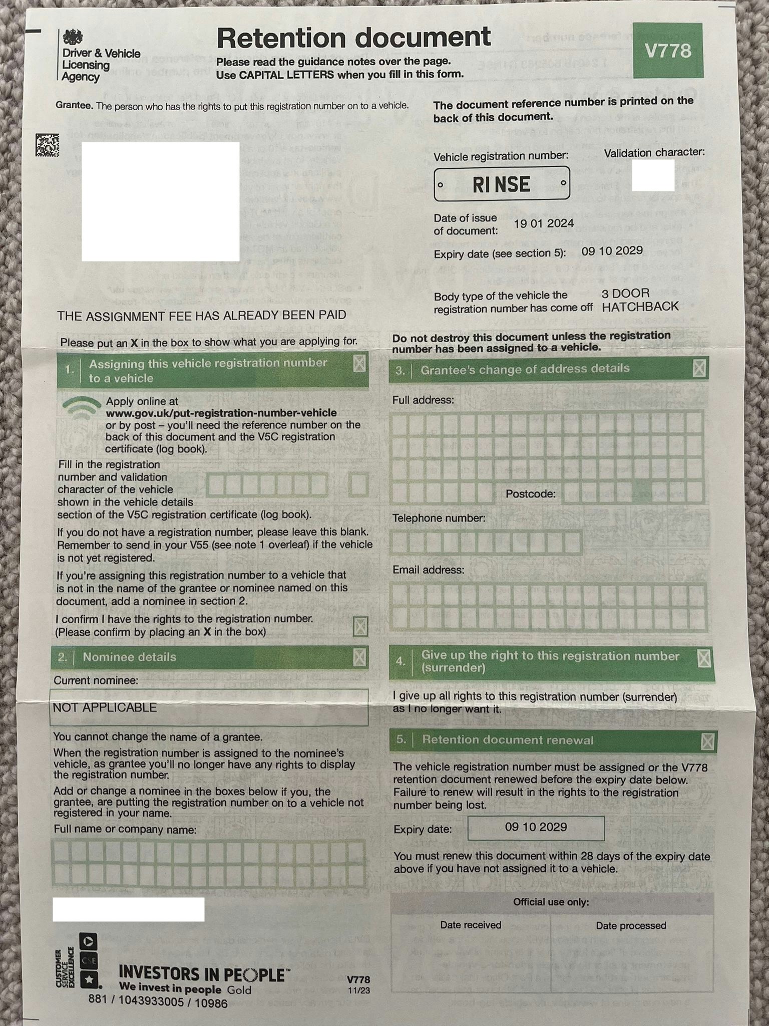 'R1 NSE' - Number Plate for sale by auction in , United Kingdom