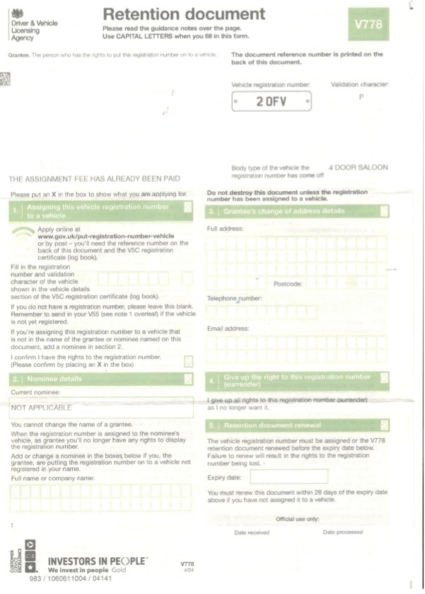 '2 OFV' - Number Plate for sale by auction in , United Kingdom