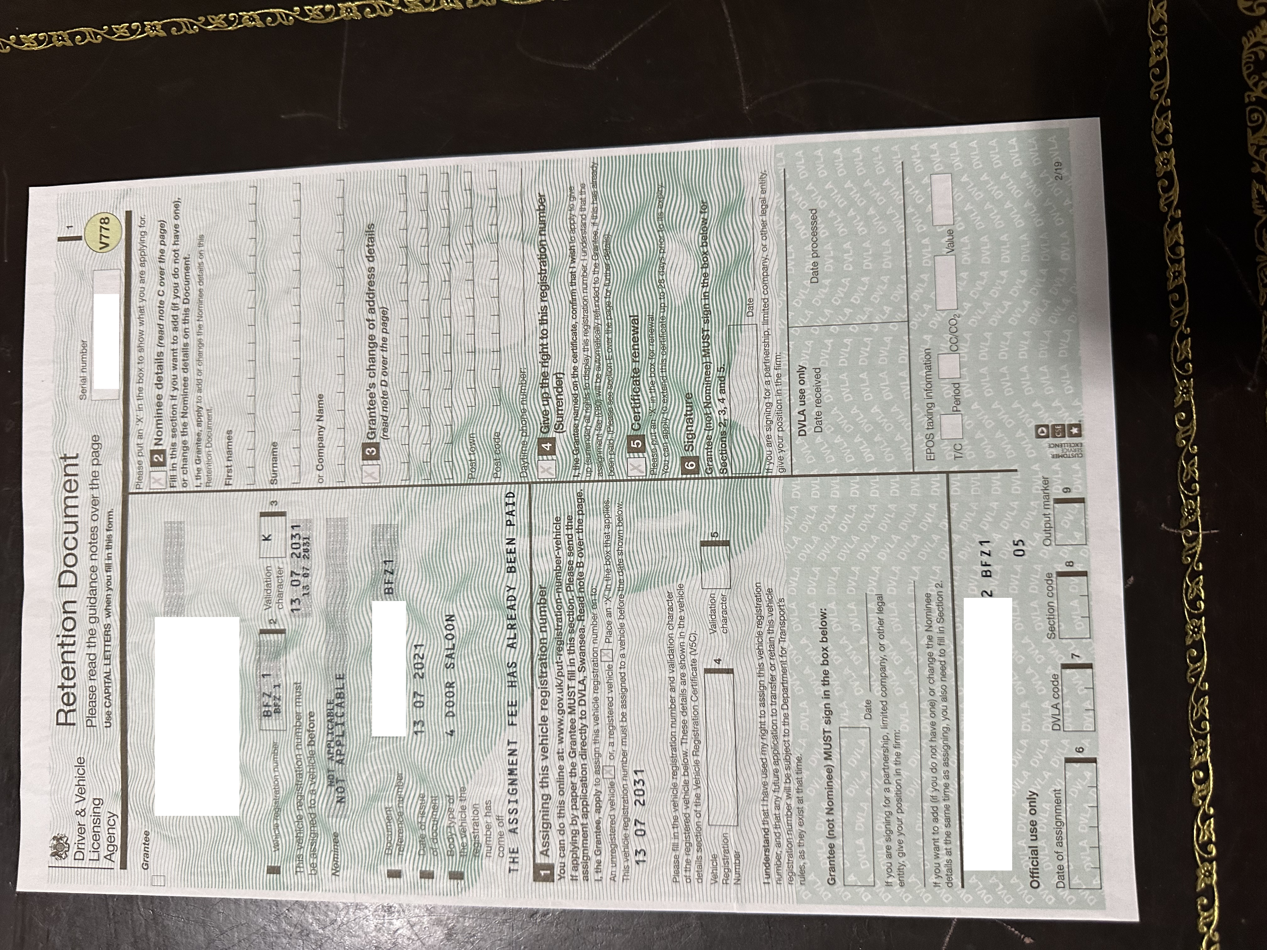 'BFZ 1' - Number plate for sale by auction in , United Kingdom