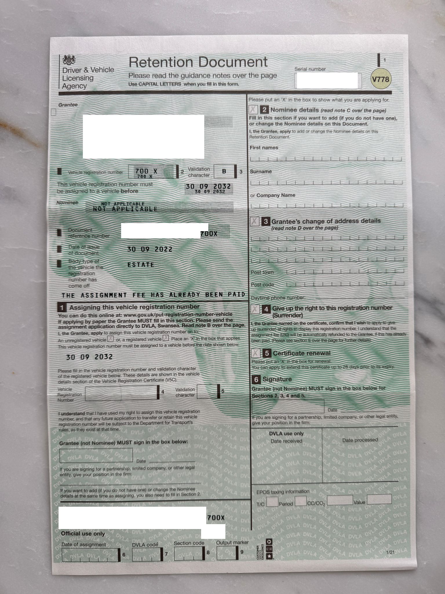 '700 X' - Number Plate for sale by auction in , United Kingdom