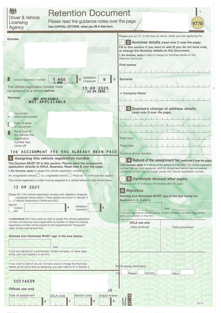 '1 BGE' - Number Plate for sale by auction in , United Kingdom