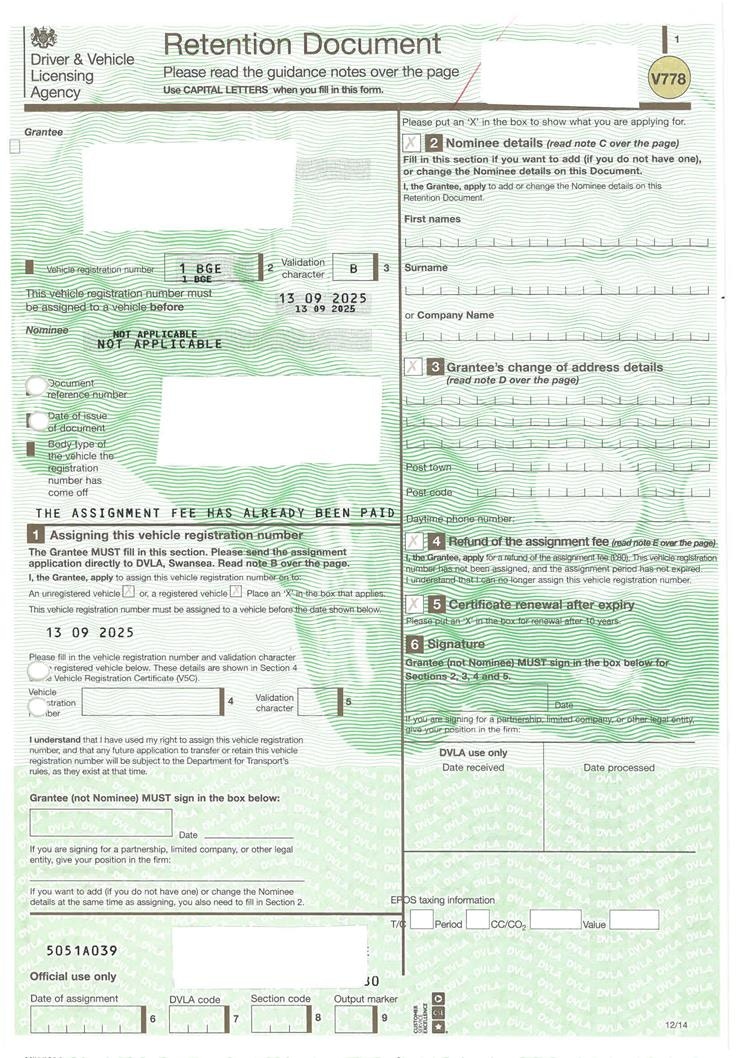 '1 BGE' - Number Plate for sale by auction in , United Kingdom