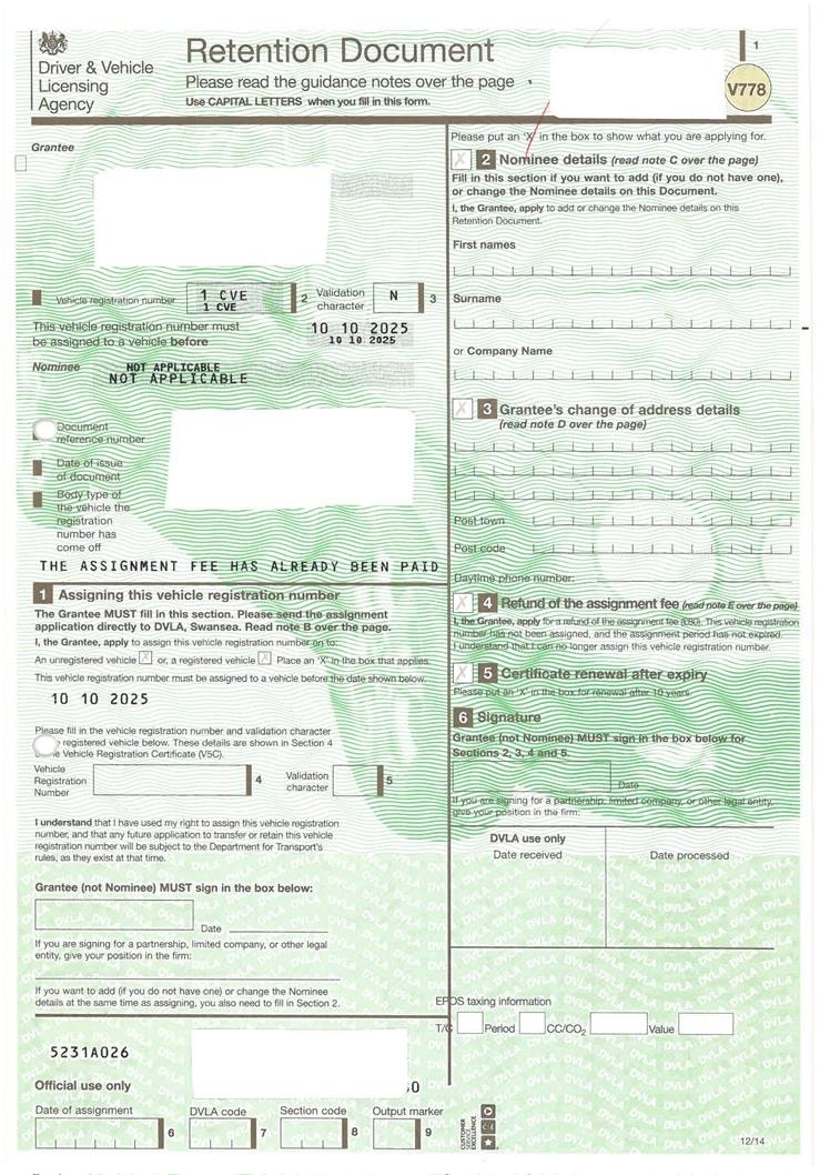 '1 CVE' - Number Plate for sale by auction in , United Kingdom