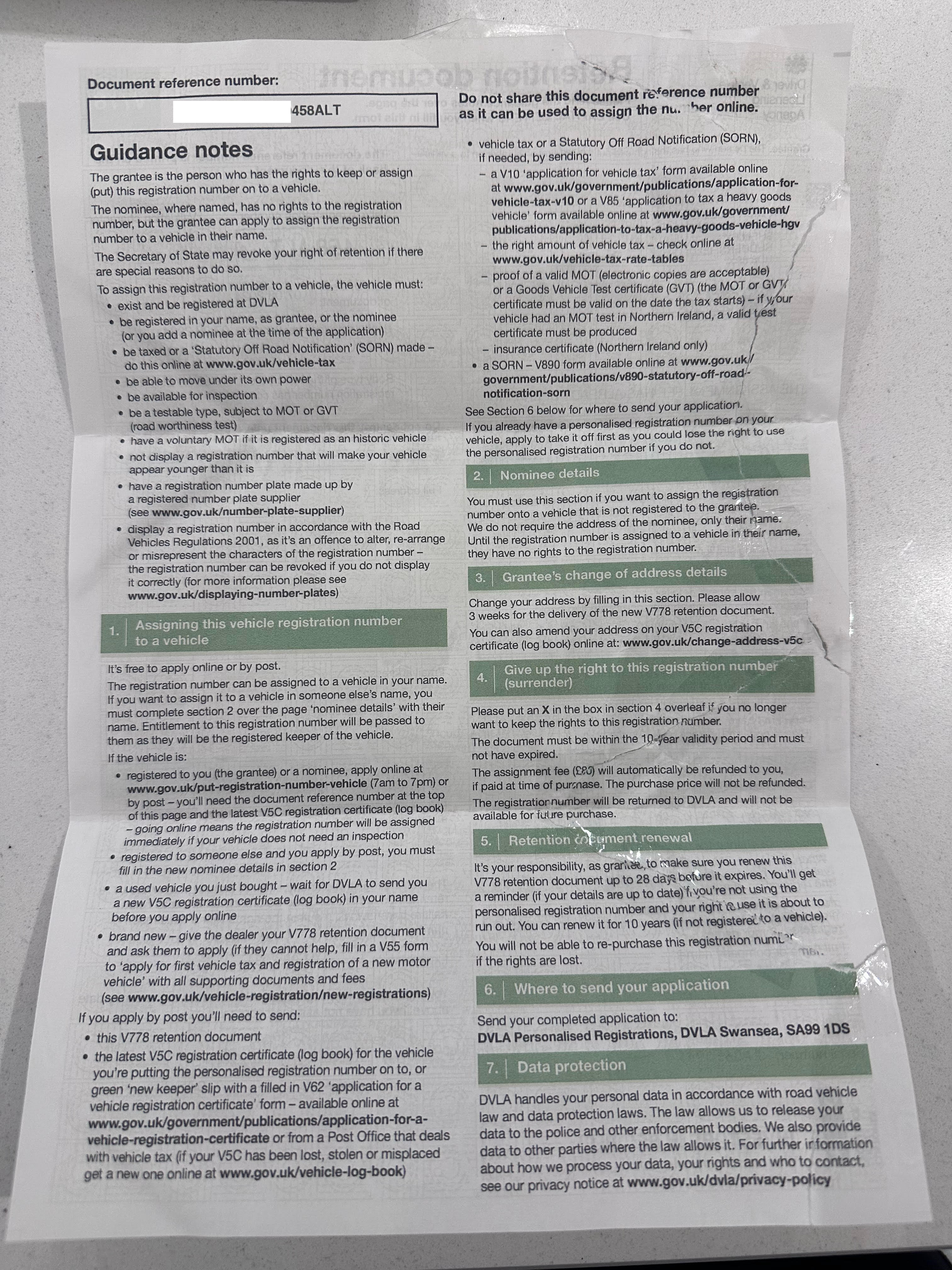 '458 ALT' - Number Plate for sale by auction in , United Kingdom