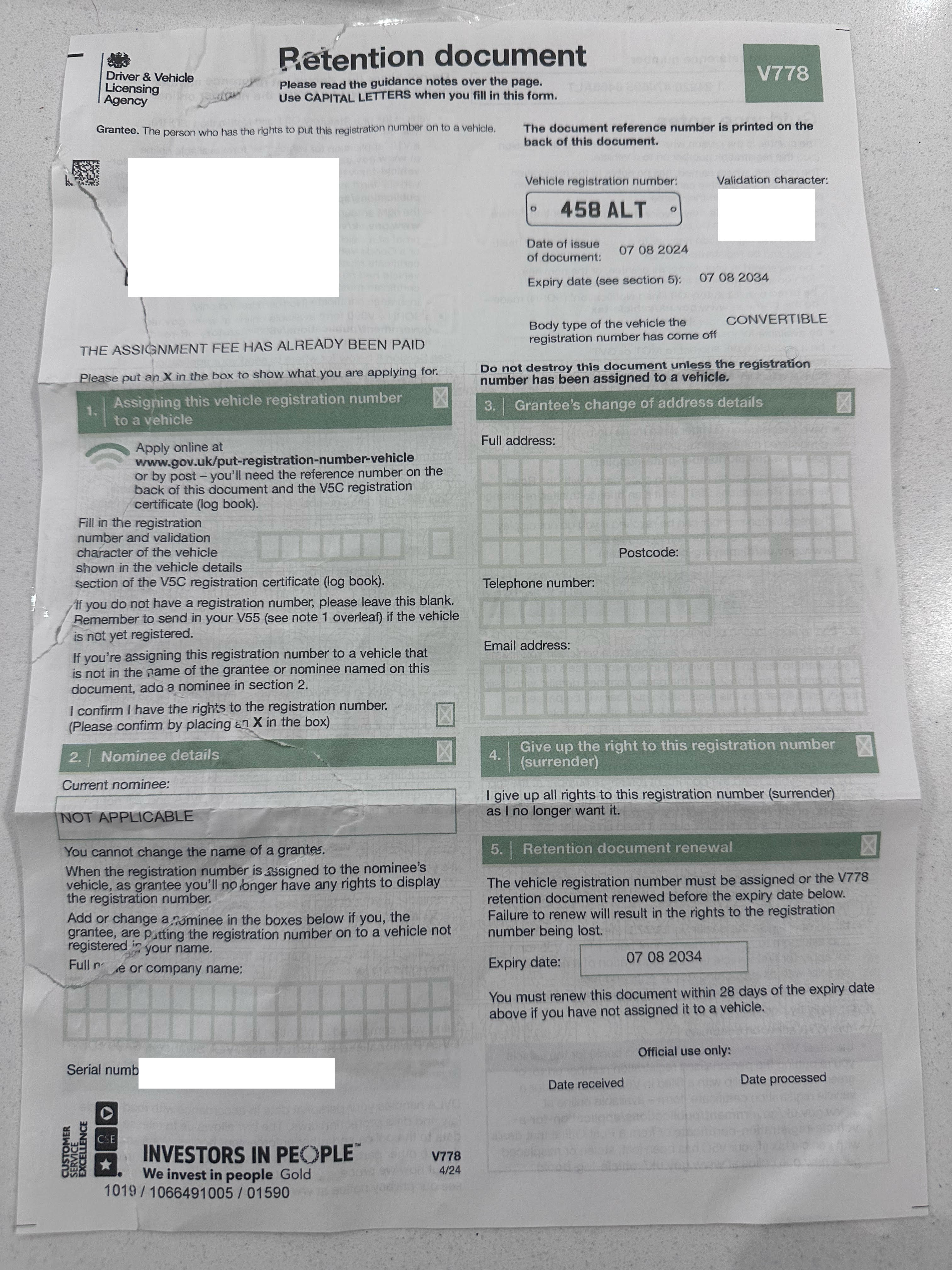 '458 ALT' - Number Plate for sale by auction in , United Kingdom