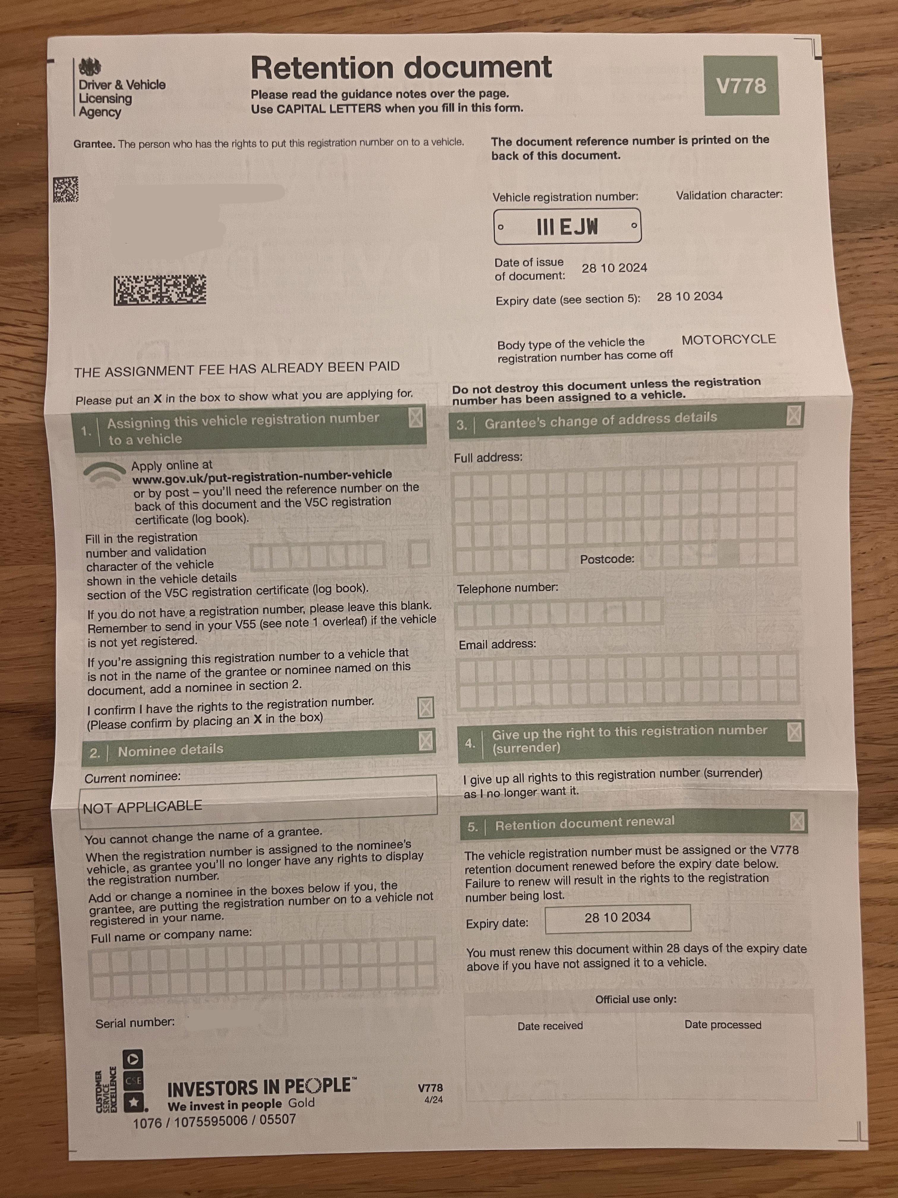 '111 EJW' - Number Plate for sale by auction in , United Kingdom