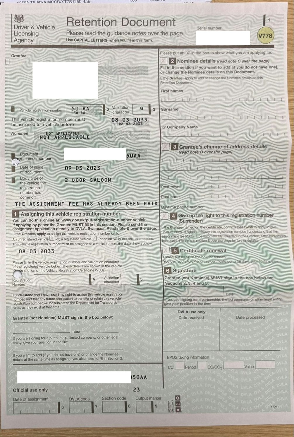 '50 AA' - Number Plate for sale by auction in , United Kingdom