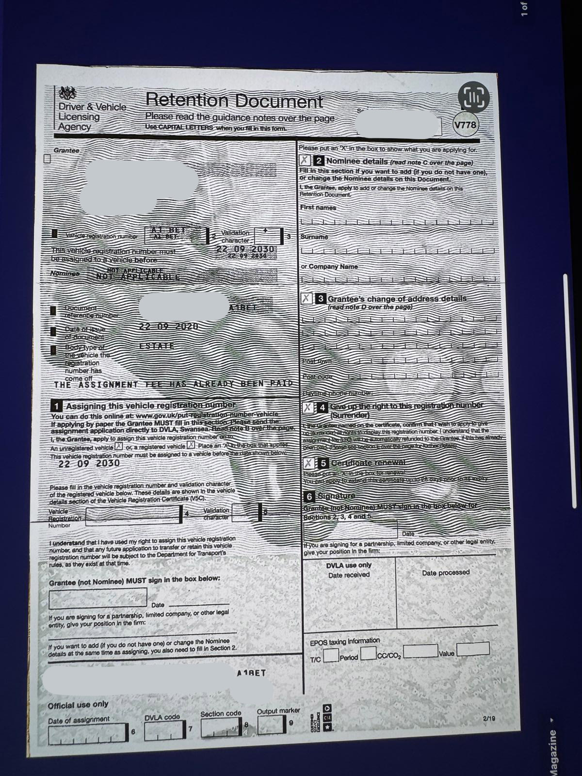 'A1 BET' - Number Plate for sale by auction in , United Kingdom
