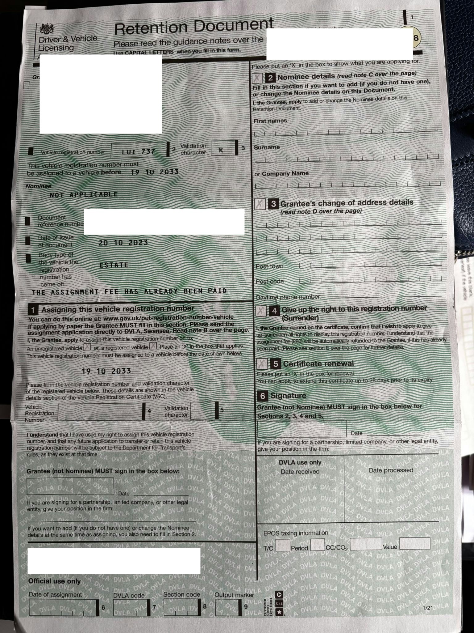 'LUI 737' - Number Plate for sale by auction in , United Kingdom