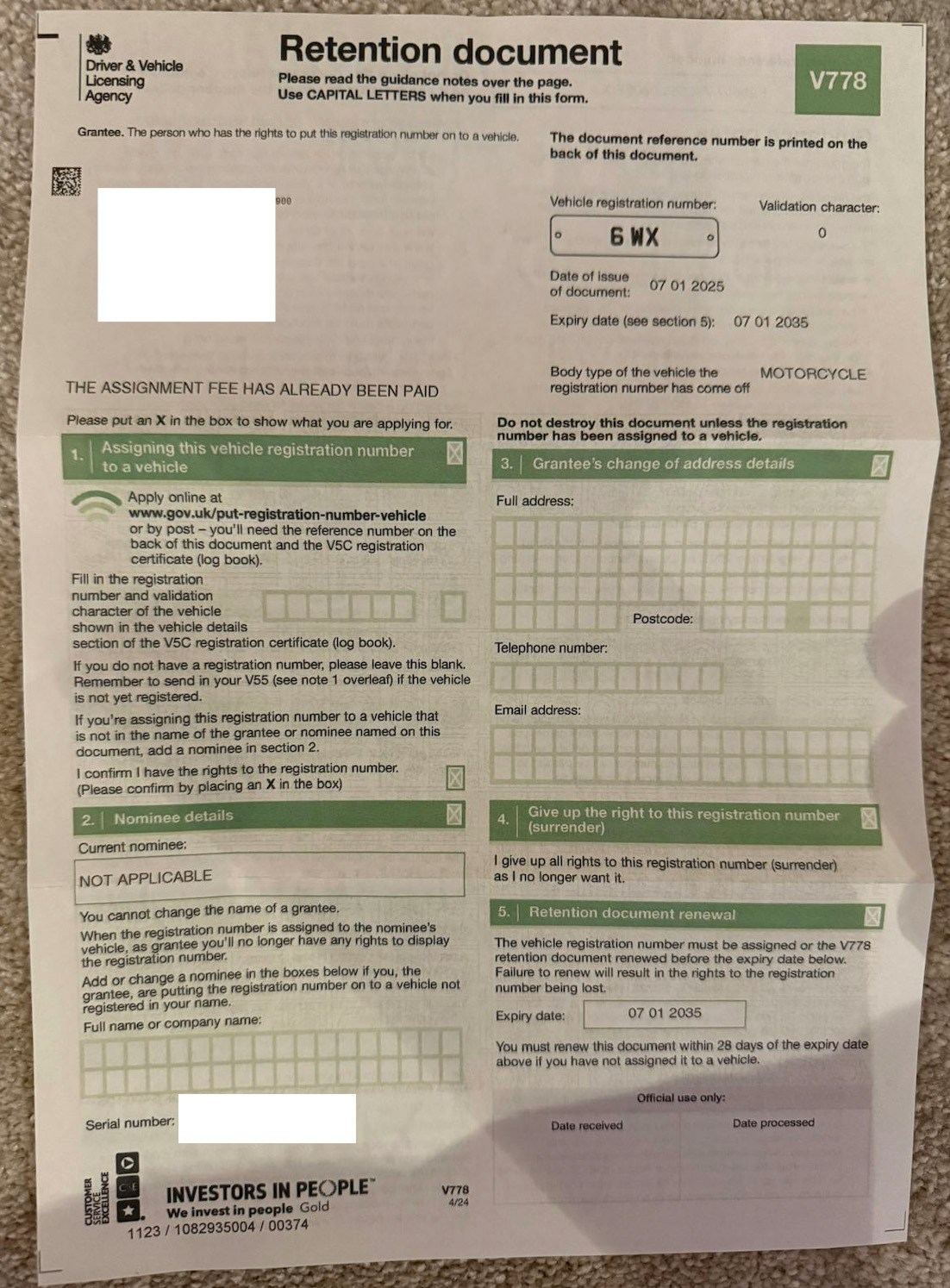 '6 WX' - Number Plate for sale by auction in , United Kingdom