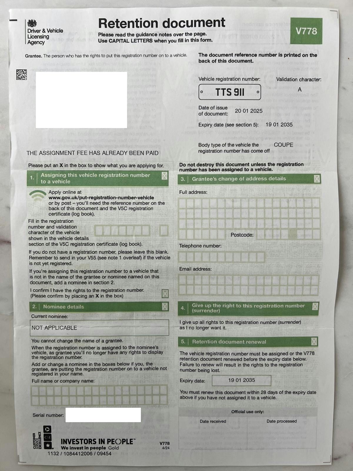 'TTS 911' - Number Plate for sale by auction in , United Kingdom