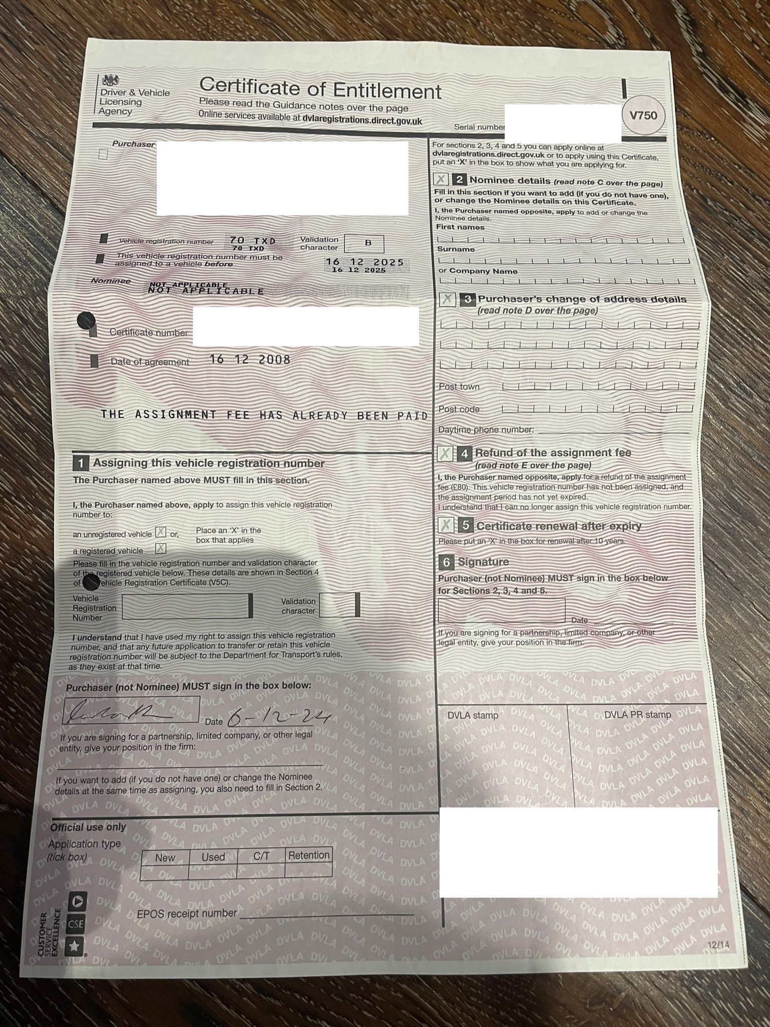 '70 TXD' - Number Plate for sale by auction in , United Kingdom