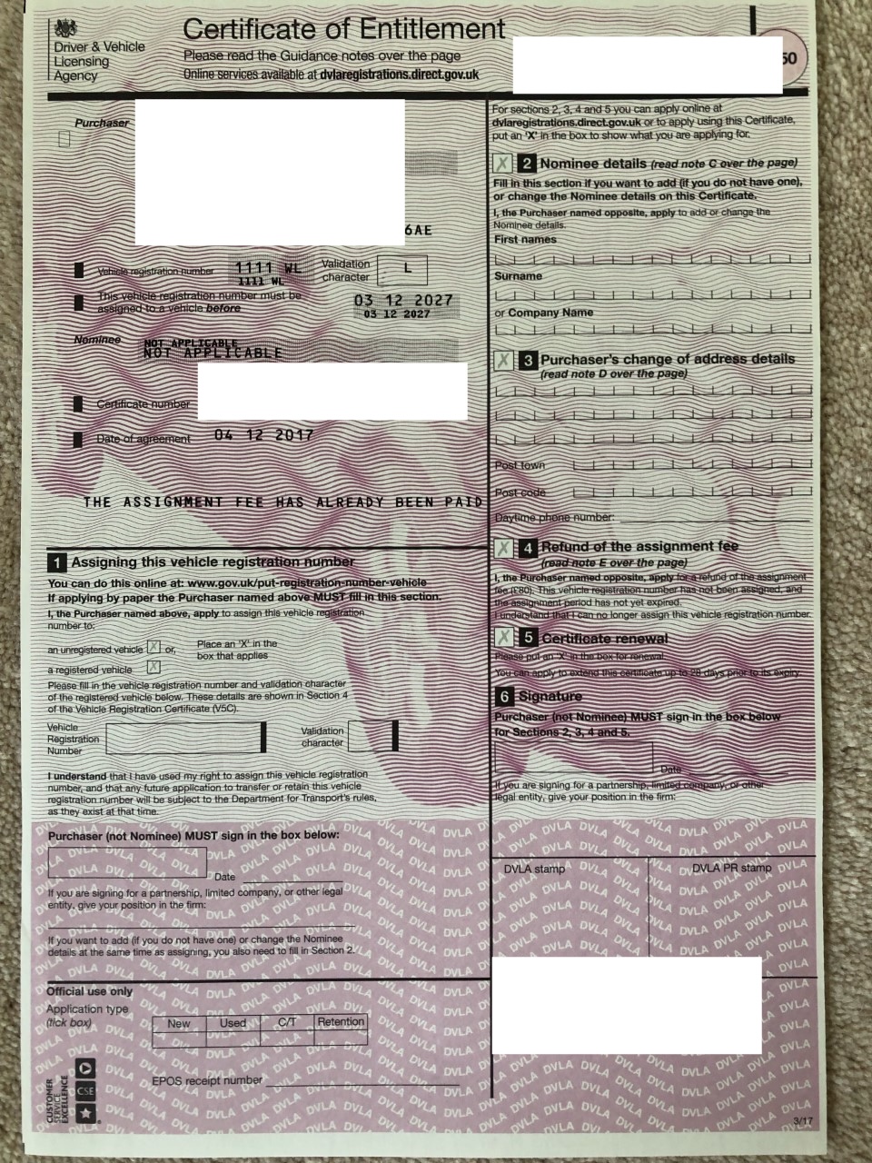 '1111 WL' - Number Plate for sale by auction in , United Kingdom