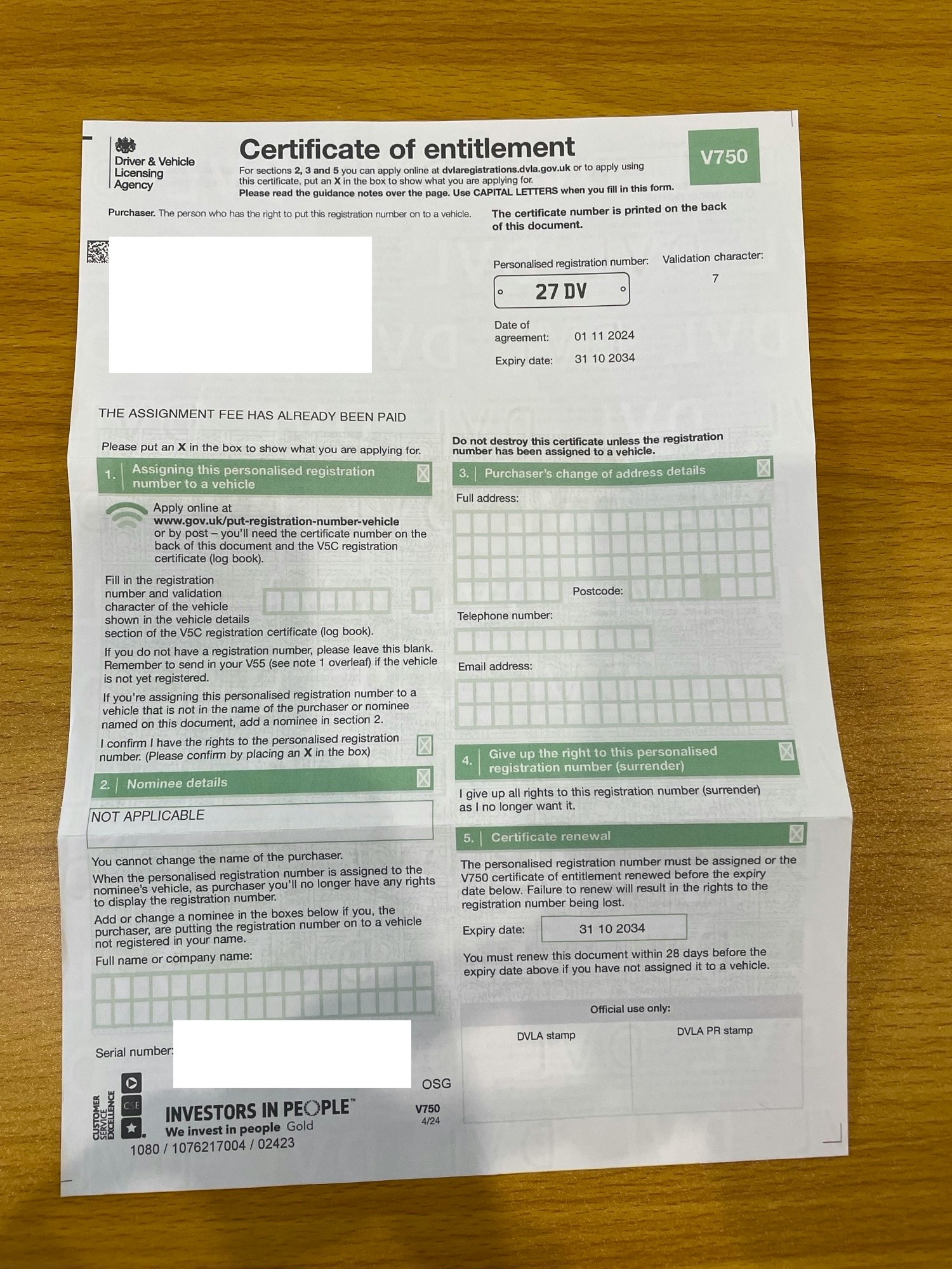 '27 DV' - Number Plate for sale by auction in , United Kingdom