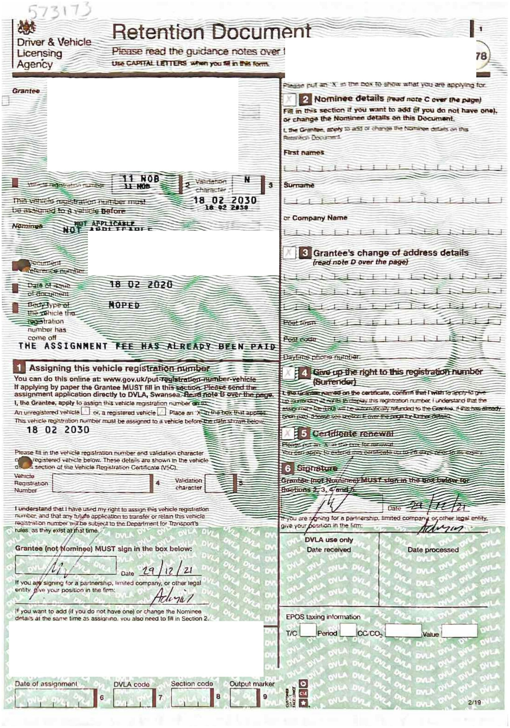 '11 NOB' - Number Plate for sale by auction in , United Kingdom