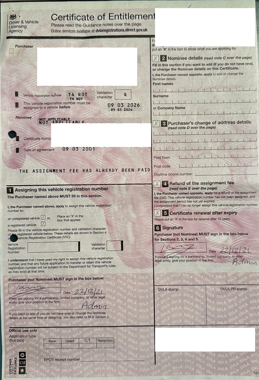 'T4 ROT' - Number Plate for sale by auction in , United Kingdom