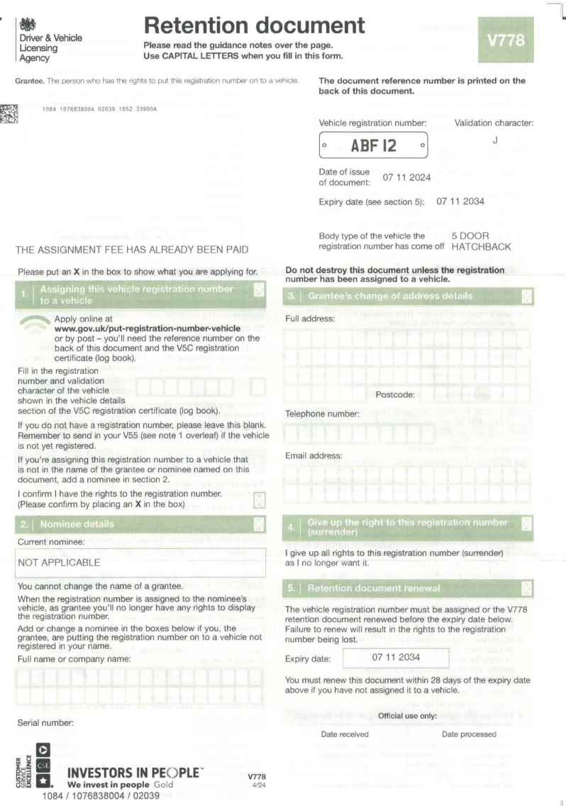 'ABF 12' - Number Plate for sale by auction in , United Kingdom