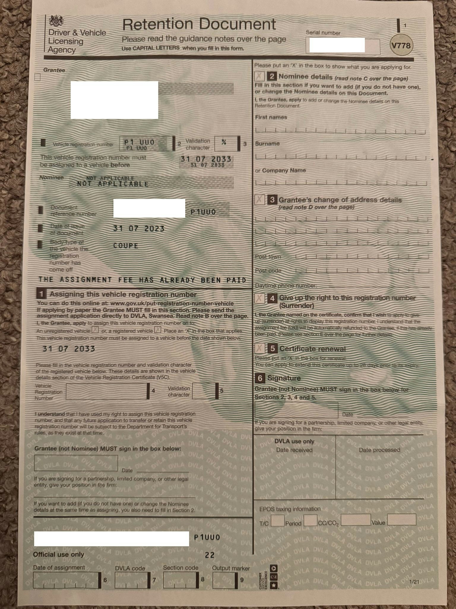 'P1 UUO' - Number Plate for sale by auction in , United Kingdom