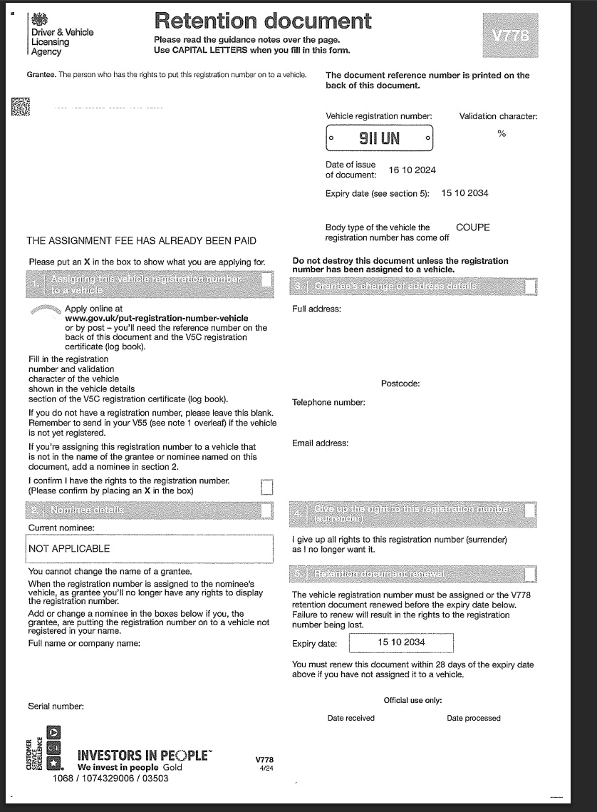 '911 UN' - Number Plate for sale by auction in , United Kingdom