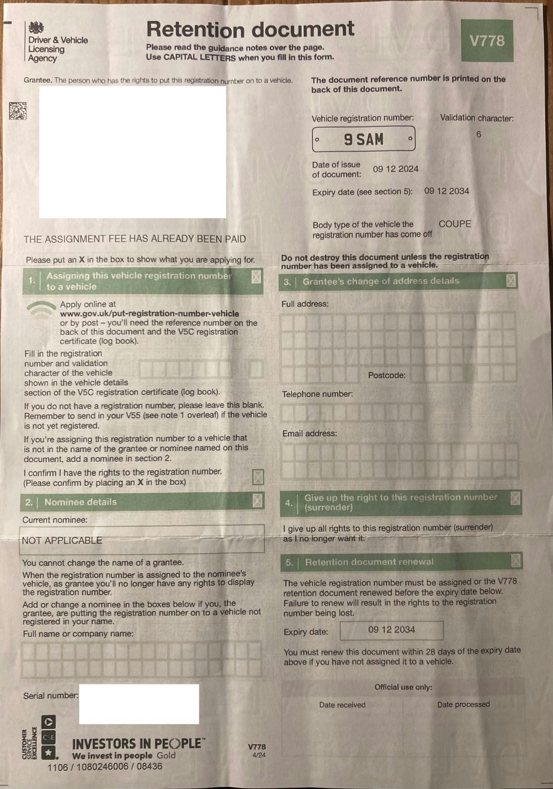 '9 SAM' - Number Plate for sale by auction in , United Kingdom