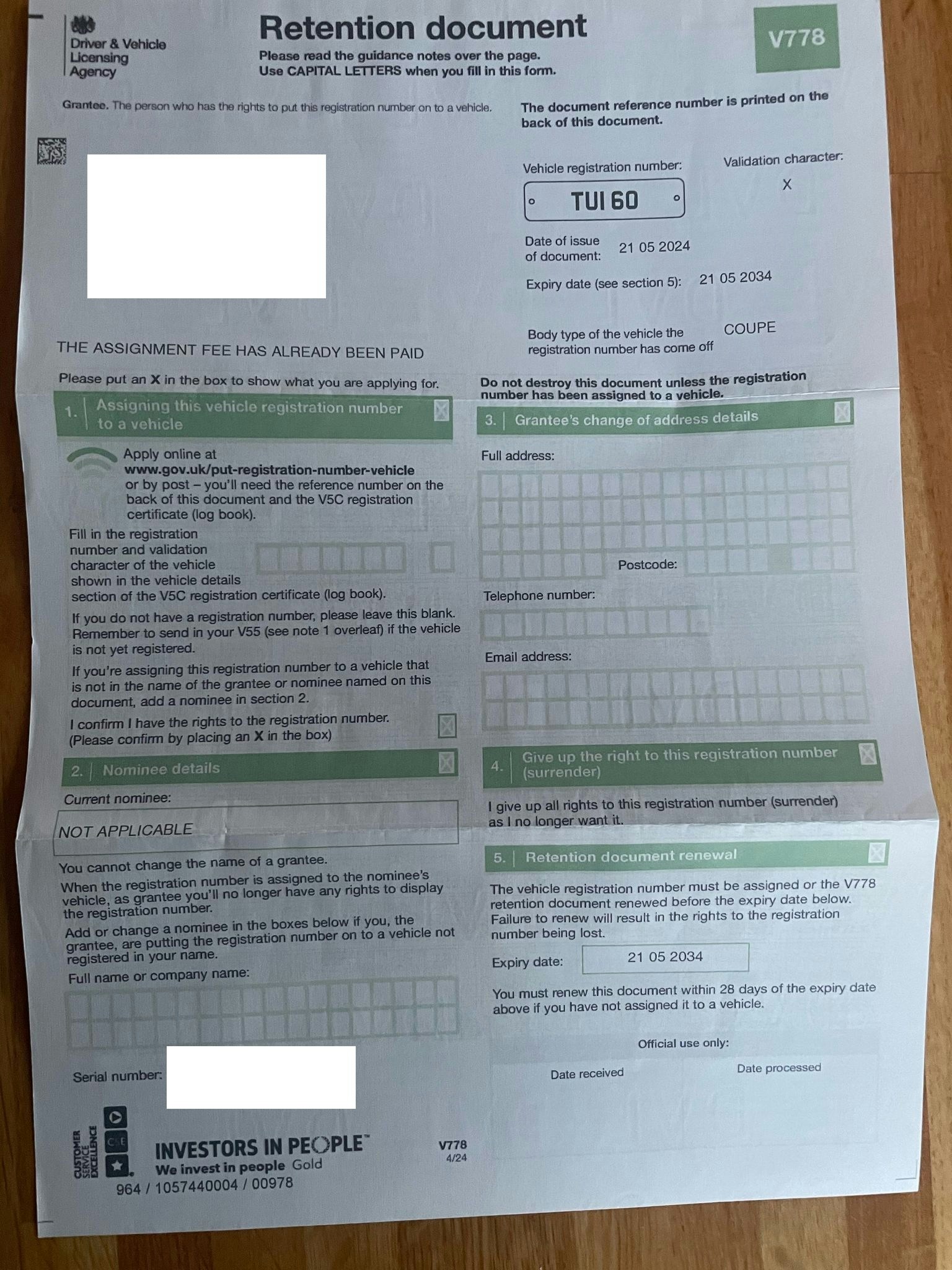 'TUI 60' - Number Plate for sale by auction in , United Kingdom