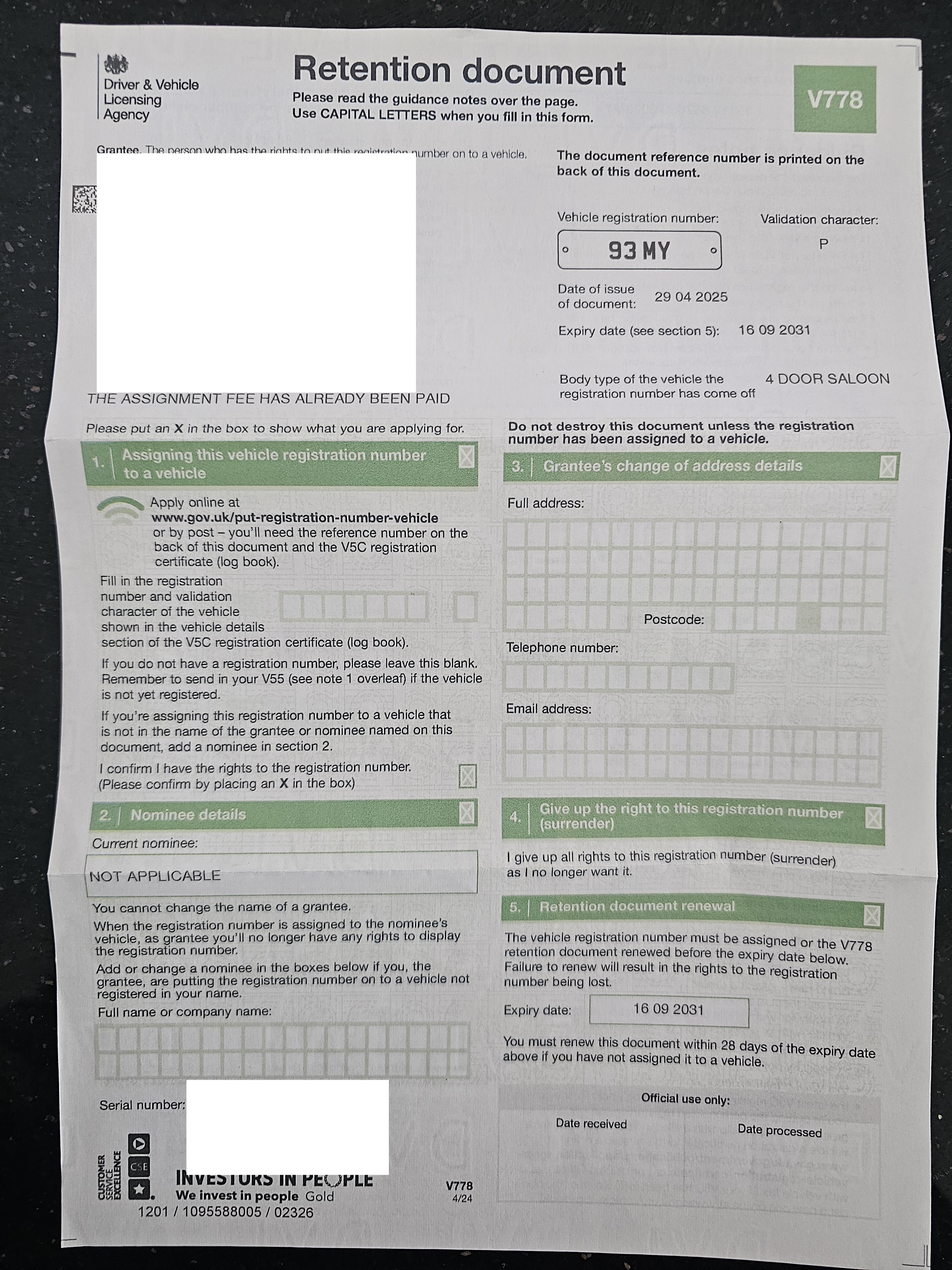 '93 MY' - Number Plate for sale by auction in , United Kingdom