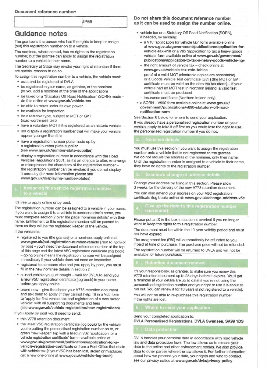 'JP 65' - Number Plate for sale by auction in , United Kingdom