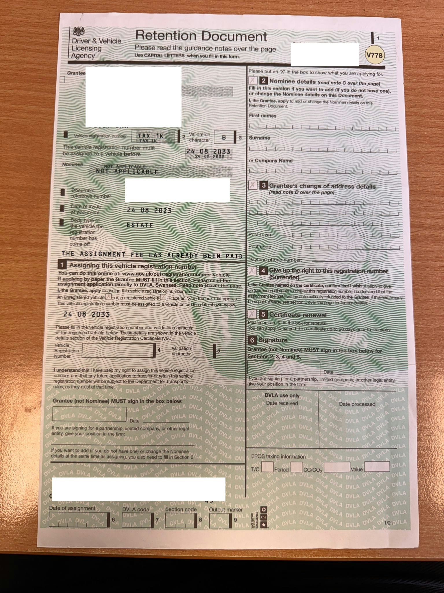 'TAX 1K' - Number Plate for sale by auction in , United Kingdom