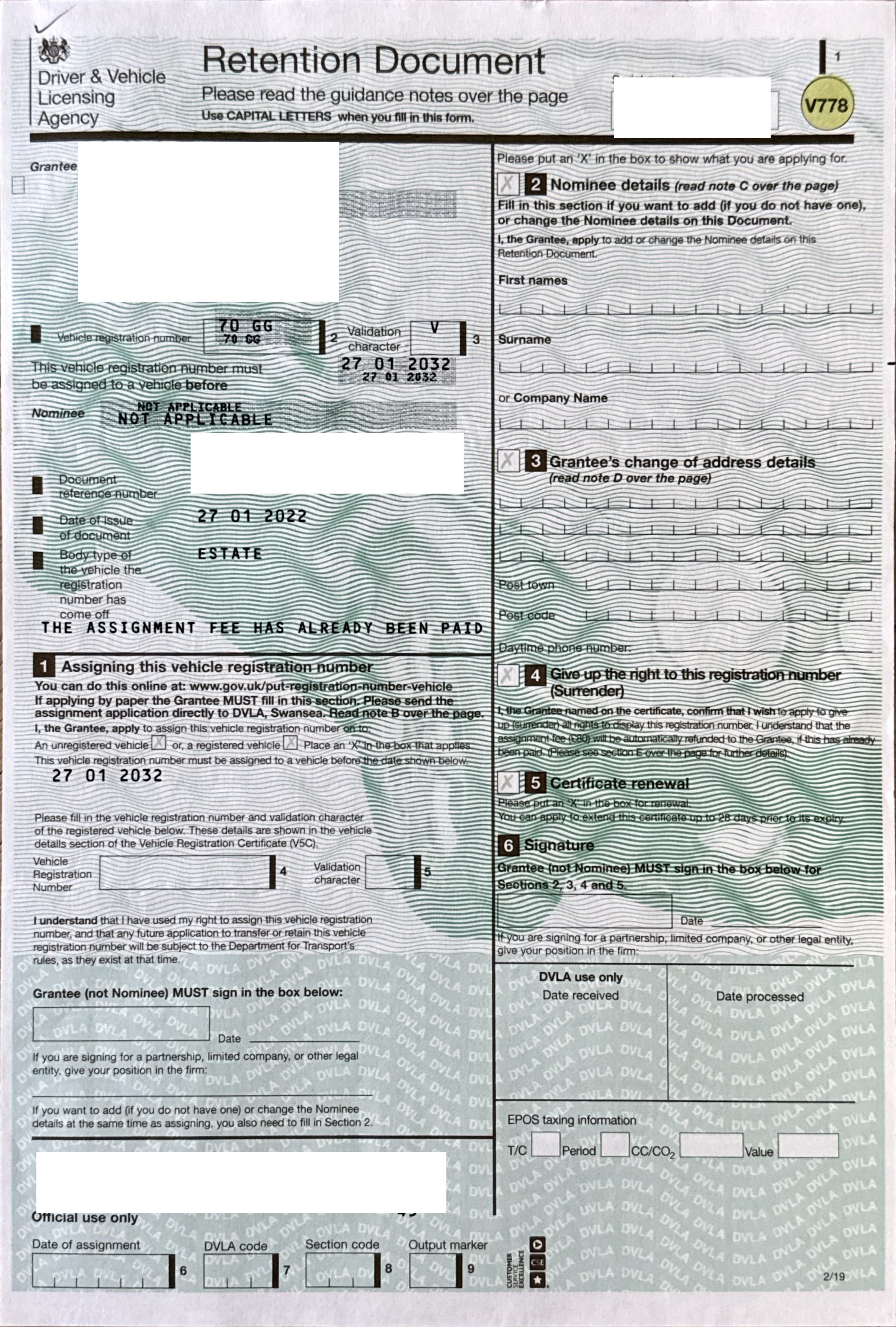 '70 GG' - Number Plate for sale by auction in , United Kingdom