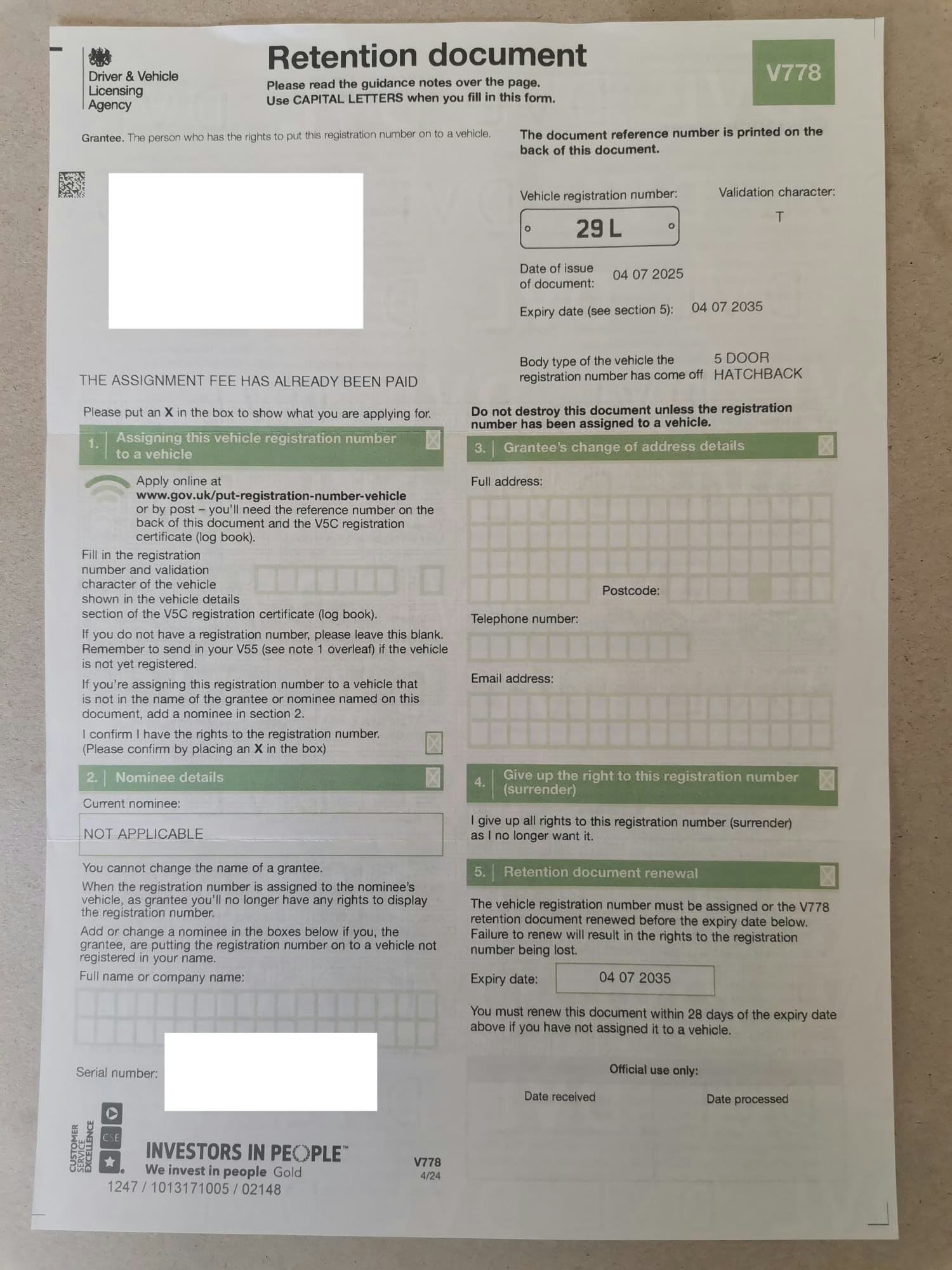 '29 L' - Number Plate for sale by auction in , United Kingdom