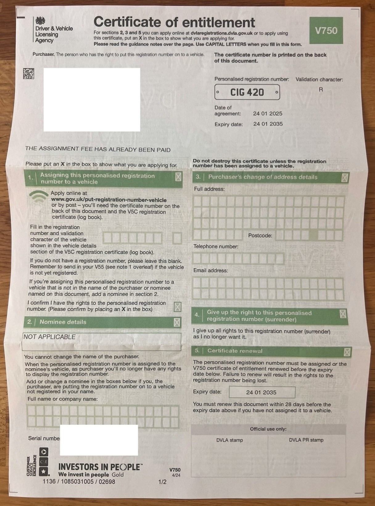 'CIG 420' - Number Plate for sale by auction in , United Kingdom