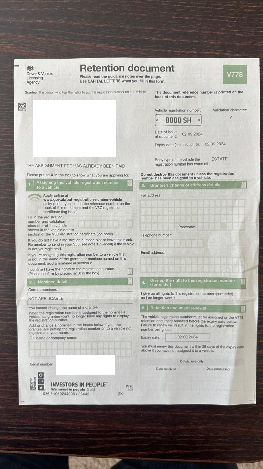 '8000 SH' - Number Plate for sale by auction in , United Kingdom