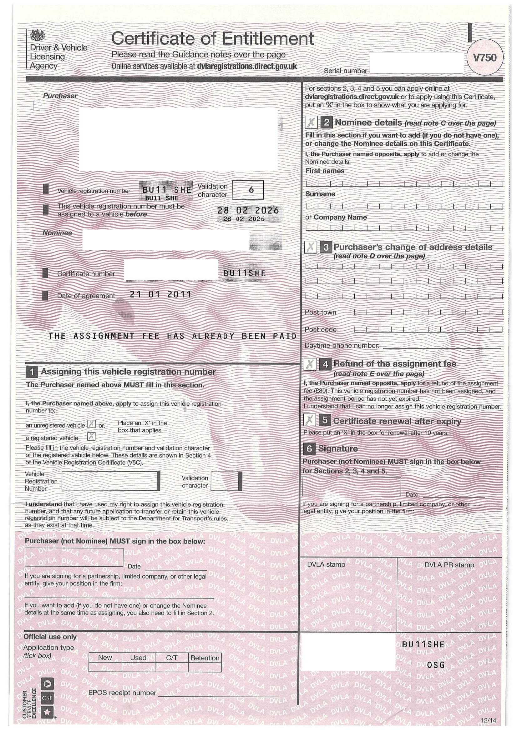 'BU11 SHE' - Number Plate for sale by auction in , United Kingdom