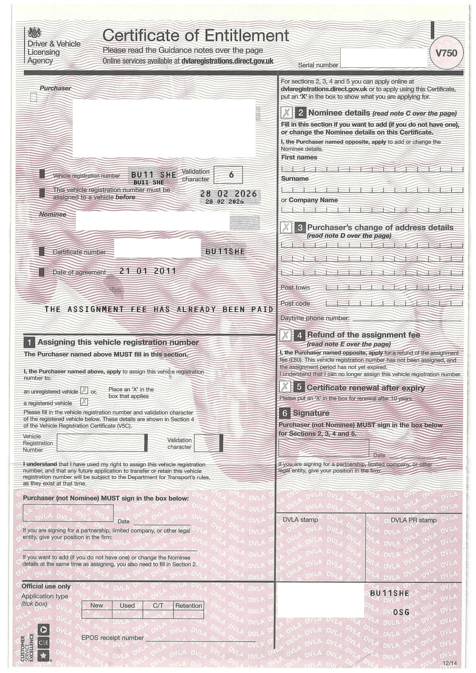 'BU11 SHE' - Number Plate for sale by auction in , United Kingdom