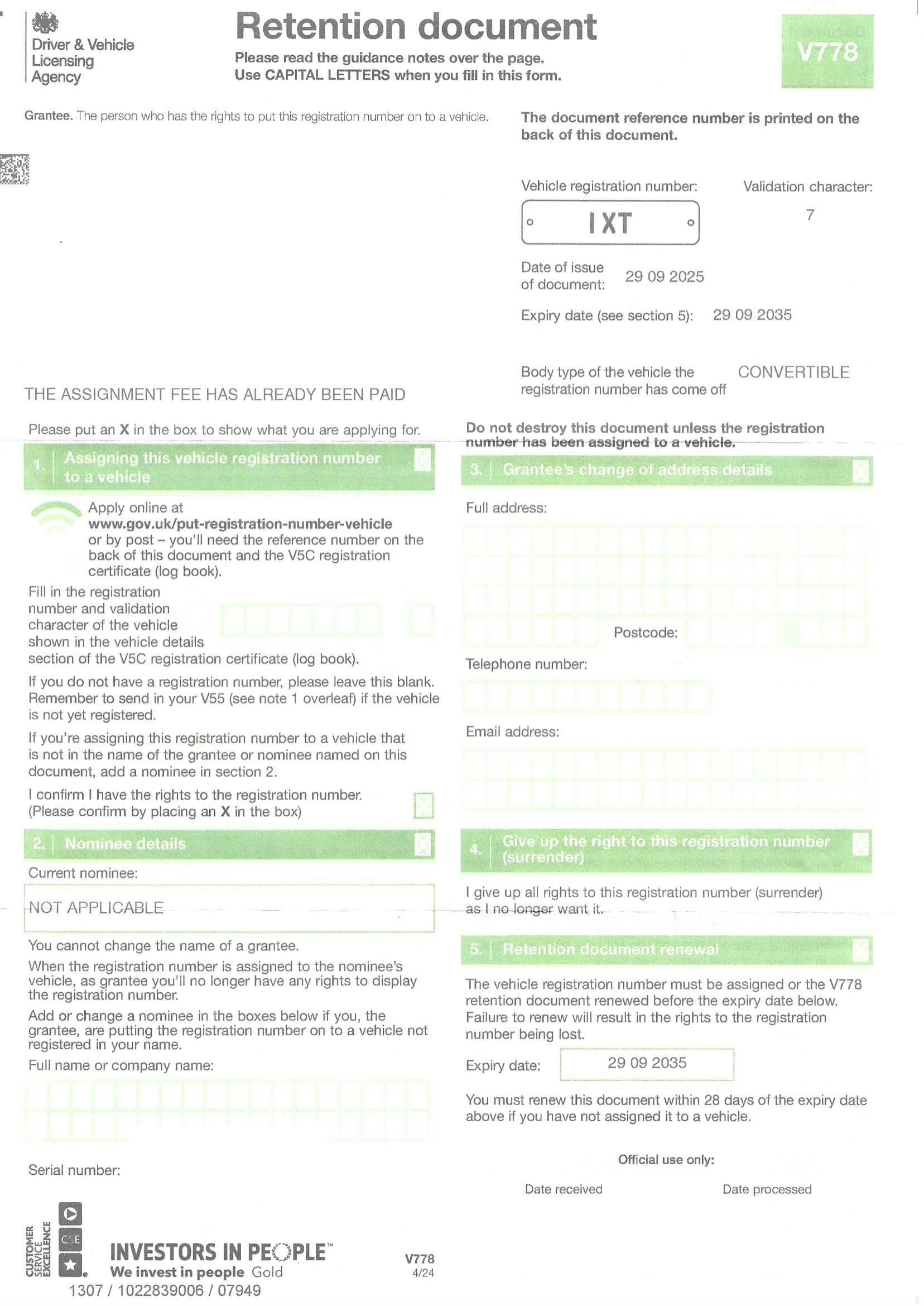 '1 XT' - Number Plate for sale by auction in , United Kingdom