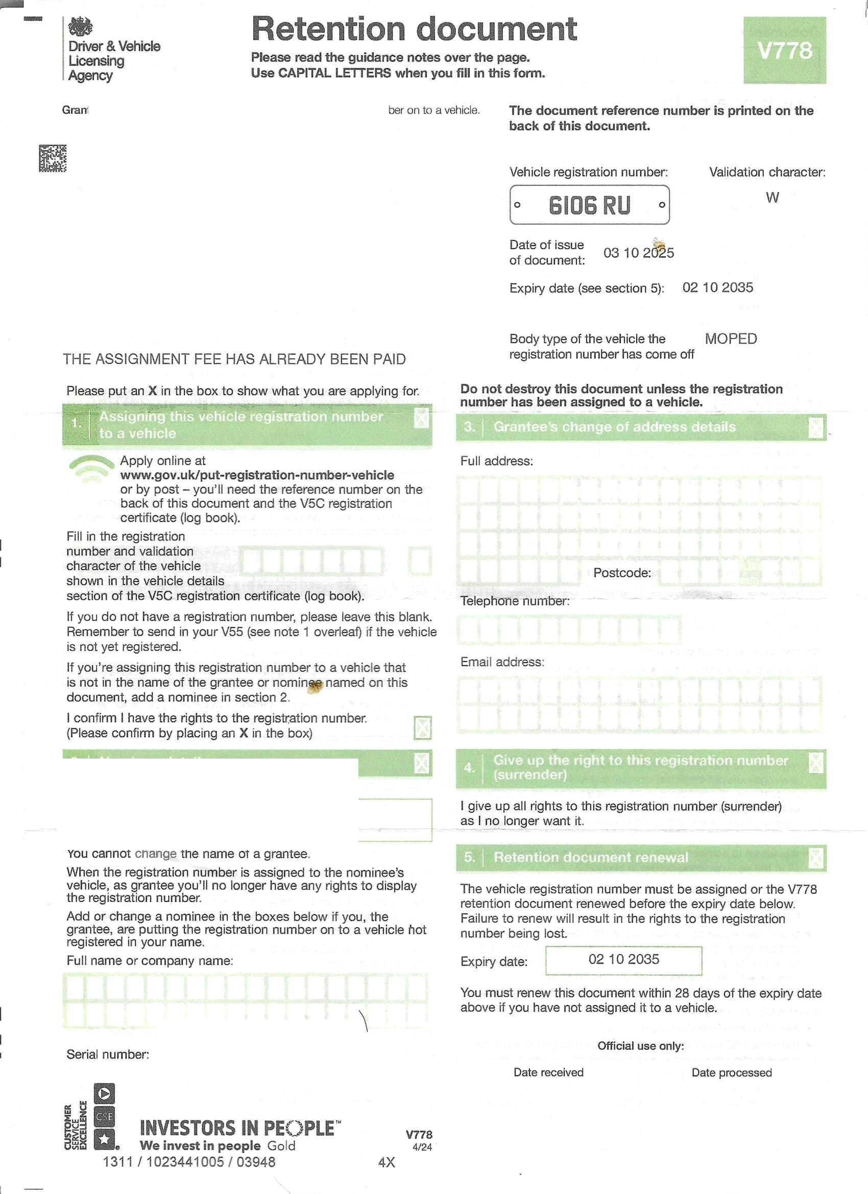 '6106 RU' - Number Plate for sale by auction in , United Kingdom
